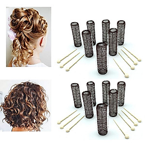 ALAZCO 14 pc Vintage Style Hair Roller Medium BRUSH ROLLERS & PINS Mesh Hair Curlers With Bristles 2.5"x 3/4", with Flexible Locking Pins