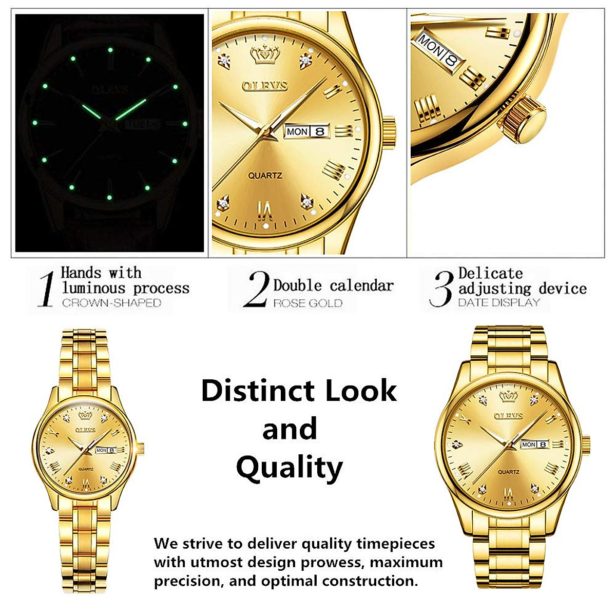 OLEVS Ladies Gold Watches for Women, Fashion Quartz Analog Small Wrist Watches, Water Resistant (up to 30m), Minimalist Gold Dial, Stainless Steel Band, Women's Watch