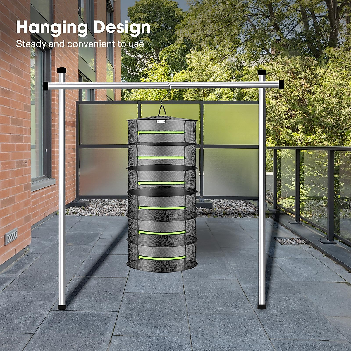 VIVOSUN 6-Layer Mesh Drying Rack Hanging Design with Green Zippers for Dehydrating, Indoor and Outdoor Pruning Shears Included