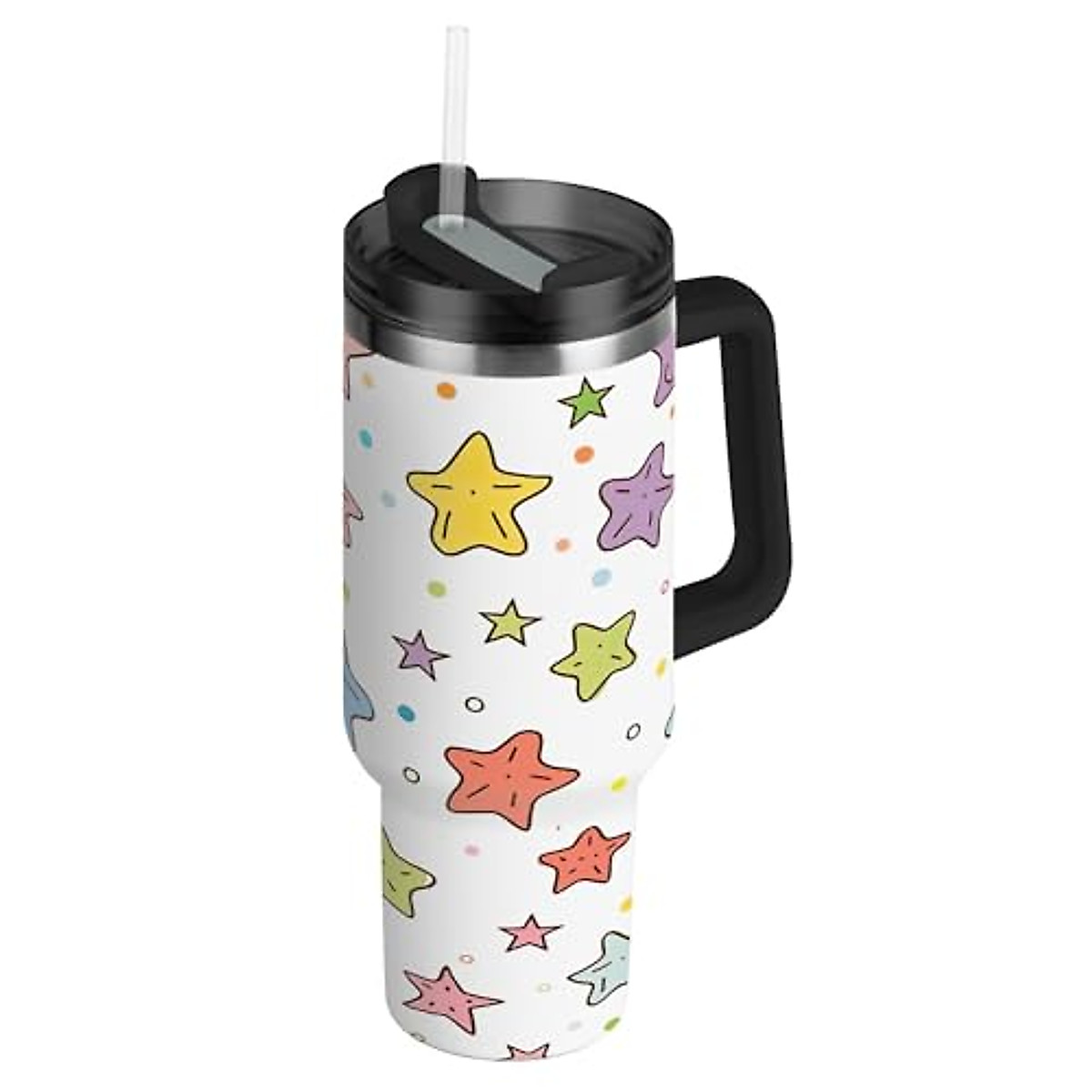 FRCSDIY Cartoon Stars Insulated Tumbler with Handle and Straw Lid,40oz Leakproof Stainless Steel Cup BPA-Free Water Bottle