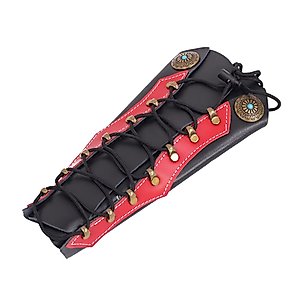 SOPOGER Archery Arm Guard Leather Bow Sleeve Forearm Guard Traditional Protective Armguard Bow Shooting Hand Guard Gear for Adult Youth Men Women Hunting Practice (Red)