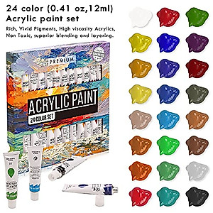 Kalour Acrylic Paint Set 56 pcs,Painting Supplies with 24 Acrylic Paint,16 Sheets Acrylic Pad,Painting Brushes,Canvas,Palette,Easel - Art Craft Paints Kit for Artists Beginners,Kids and Adults.