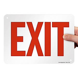 SmartSign Aluminum Sign, Legend "Exit", 7" high x 10" wide, Red on White