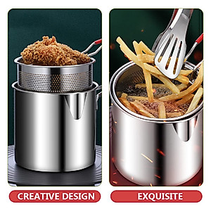 SHERCHPRY 1 Set of Stainless Steel Stock Fry Pot with Strainer Basket, Deep Fryers Frying Pot for Frying Fish Shrimp Chicken and Fries (with Clip)