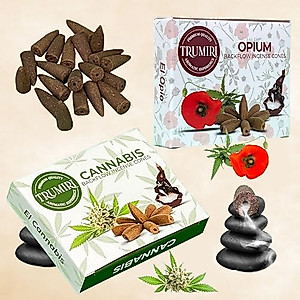 Backflow Incense Cones - Combo Pack of 20 Incense Cones Waterfall - 10 Opium + 10 Cannabis - Incense Backflow Cones - Waterfall Incense Cones - Incense Waterfall Cones