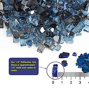 American Fireglass 1/2” Reflective Fire Glass | Use in Fireplace, Fire Pit or Bowl | for Natural Gas or Propane Fires | Safe Tempered Glass for Outdoor & Indoor | Maui Breeze, 10lb Bag