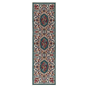 Antep Rugs Alfombras Non-Skid (Non-Slip) 2x7 Rubber Backing Modern Floral Low Profile Pile Indoor Area Runner Rugs (Blue, 2' x 7')
