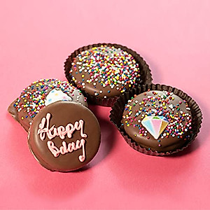 Happy Birthday Chocolate Dipped Oreo Cookies Gift | Olde Naples Hand Decorated Oreo Cookies | Gift Basket 7pc Oreo Cookies Assortment Milk Chocolate (Pink)