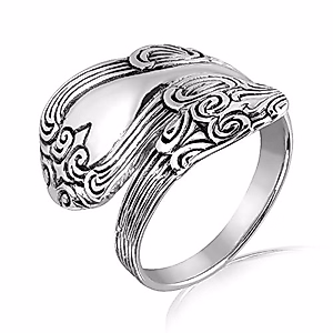 WithLoveSilver 925 Sterling Silver Motif Spoon Handle Wrap Adjustable Ring (9)