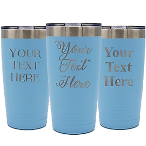 My Personal Memories Customized Personalized Stainless Steel Travel Tumbler with Lid - Engraved Double-Wall Vacuum Insulated for Him, Her Your Custom Text (20 oz, Carolina Blue)