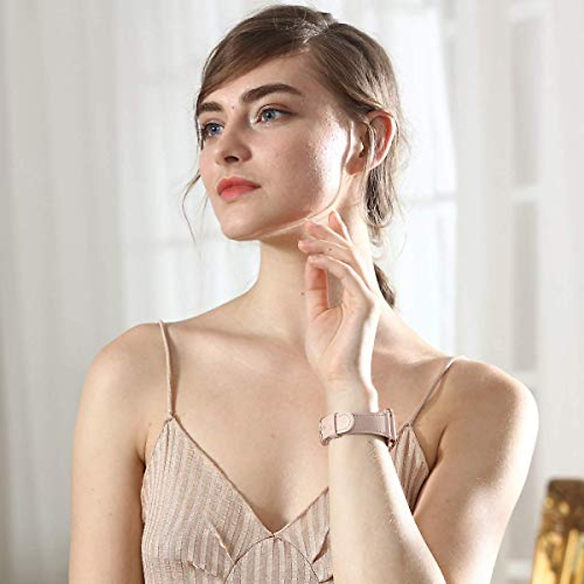 WFEAGL Compatible with Apple Watch Band 38mm 40mm 41mm Women, Top Genuine Leather Band for iWatch SE & Series 8 7 6 5 4 3 2 1 (Pink Sand+Rosegold)