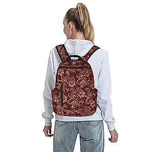 JZDACH Laptop backpack travel backpack large diaper bag doctor bag backpack for women & men (for Flower Maroon Gold Floral Classy Burgundy Antique)