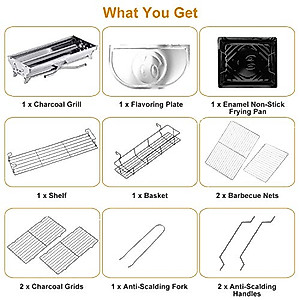 Barbecue Charcoal Grill Stainless Steel Folding Portable BBQ Tool Kits w/Spice Plate&Storage&Holder for Outdoor Cooking Camping Hiking Picnics Tailgating Backpacking or Any Outdoor Event - US Spot