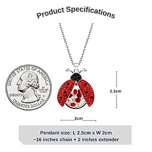 superchic Cute Red and Black Ladybug Beetle Pendant Necklace with Cubic Zirconia Floating Crystals for Women/Girl (Silver Plating)