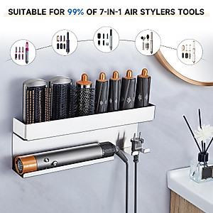 Storage Hair Dryer Holder for Curling Iron Wands Accessories, Hair Straightener Holder, Wall Mount Hair Tool Organizer for Styler Attachments,Stainless Steel Curling Iron Holder Organizer for Bathroom