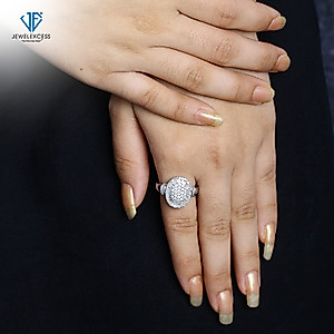 JEWELEXCESS White Diamond 1 Carat Ring with Sterling Silver for Women & Girls | Oval Halo Promise Ring with Round & Baguette Cut Diamonds