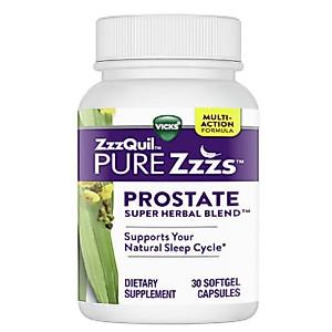 Vicks Zzzquil Pure Zzzs Prostate Super Herbal Blend Nighttime Melatonin Sleep Aid, 30 Softgels
