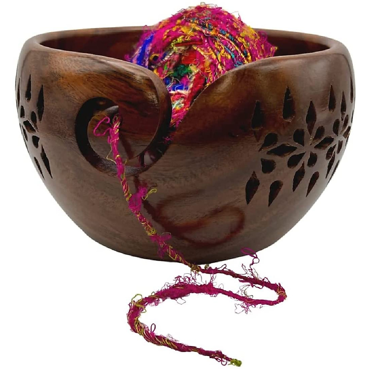 Revolution Fibers Premium"Victoria" Yarn Bowl for Knitting, Crochet, Sewing & Crafts | Portable and Beautifully Handcrafted Rosewood Yarn Bowl for Your Projects