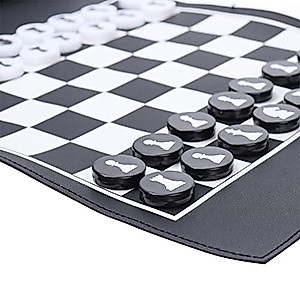 Travel Traditional Chessboard, PU Leather Roll-Up Chess Game Set Portable International Chess Game with Chess Storage Bag for Tournament Club