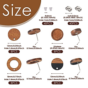 FASHEWELRY 32Pcs Wooden Earring Posts Wooden Earring Stud 15mm Flat Round Wooden Earring Blanks Earring Pin Studs Earring Findings for Jewelry Making