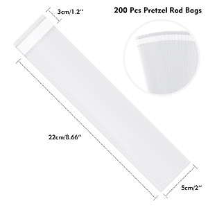 Tantanle 200 Pcs Pretzel Rod Bags, Self Sealing Pretzels Individual Bags, 2x10 Inches Cookie Bags With Seal, Cellophane Bags for Pretzel Rods, Candies, Chocolate
