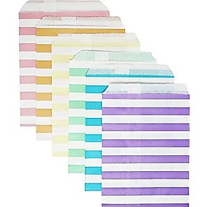 Food Safe Biodegradable Paper Candy Favor & Treat Bags For All Parties - 48 Count Assorted, 7x5 Size - By Chloe Elizabeth (Rainbow Pastel Mix)