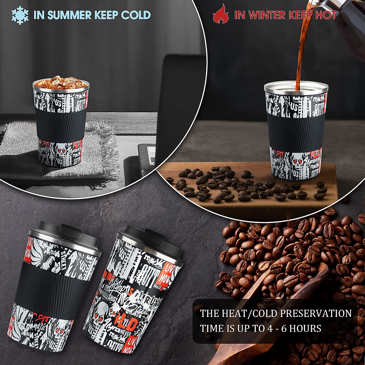 CS COSDDI 12 oz Stainless Steel Vacuum Insulated Tumbler - Coffee Travel Mug Spill Proof with Lid - Coffee Cups for Keep Hot/Ice Coffee,Tea and Beer (Black 3rd)