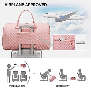 Duffle Bag for Travel, Weekender Bag with Shoe Compartment, Carry On Overnight Bag for Women with Toiletry Bag, Gym Bag with Wet Pocket, Hospital Bags for Labor and Delivery Pink