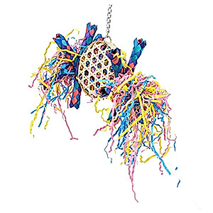 Bonka Bird Toys 1721 Round Basket Bamboo Paper Crinkle Beak Feet Hanging Forage Stuffed Shredding Foraging Pulling Colorful Parrot Parrotlet Finch