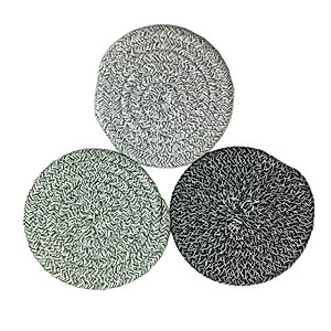 YYGMSS Coasters for Drinks Handmade Braided Drink Coasters Woven Coasters Super Water Absorbent Heat Insulation Sets of 6 4.3inches Round (Dark Grey+Light Grey+Green)