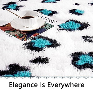Amearea Fluffy Area Rug, Modern Shag Leopard Print Rugs Home Decor for Bedroom, Soft Comfy Faux Fur Cheetah Rugs for Teen Girls, Living Room, Plush Cheetah Print 70s Decor, Blue and White 3x5 Feet