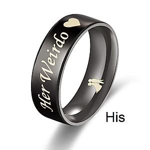 SunnyHouse Jewelry His or Hers Matching Set His Crazy Her Weirdo Titanium Stainless Steel Couple Ring