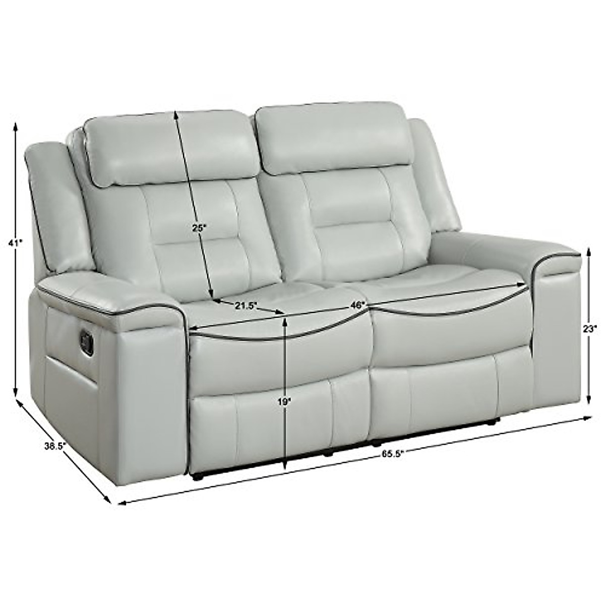 Homelegance Darwan 65" Leather Gel Double Reclining Loveseat, Light Gray