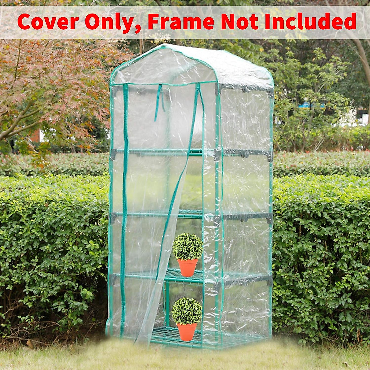 4 Tier Roll-Up Zipper Door Greenhouse Replacement Cover-27 x 19 x 63 Inch Clear PVC Plant Greenhouse Cover for Gardening Plants Cold Frost Protection Wind Rain Proof (Frame NOT Include)