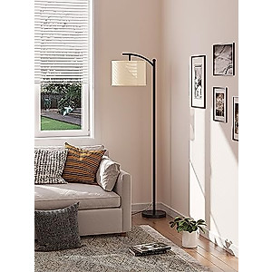 addlon Floor Lamp for Living Room with 3 Color Temperatures, Standing lamp with Linen lampshade for Bedroom, Office, Lamps with 9W LED Bulb Included - Black with Cream Lampshade
