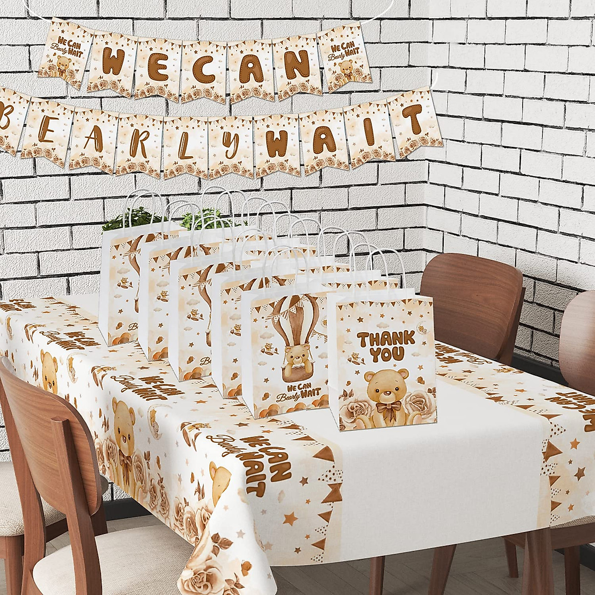 GREHUMOR Bear Baby Shower Decorations -Neutral Bear Baby Shower Paper Bags We Can Bearly Wait Gift Bags with Handles Thank You Gift Bags