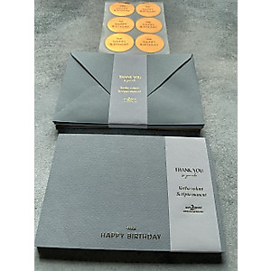 RUN2PRINT Happy Birthday Cards With Envelopes & Stickers - Elegant Dusty Blue Emboss Gold Foil Pressed - Blank Notes Wedding, Bridal, Baby Shower, Business and Formal All Occasion Cards (Dusty Blue)