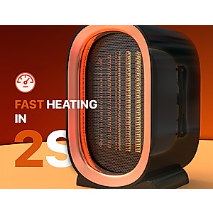 Ceramic Space Heater for Indoor Use, Overheat Protection, Tip-Over Protection, Low Noise Heating, Safe Electric PTC Portable Fan for Office Home Room, Black Smart Handy Warmer for Bedroom Desktop