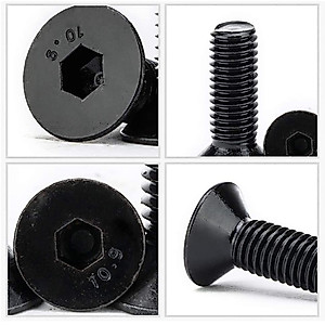 M10-1.5 x 70mm Flat Head Socket Cap Screws,Alloy Steel Grade 10.9, DIN 7991,Black Oxide, Allen Hex Drive,Hex Socket Drive, Fully Thread 4Pcs