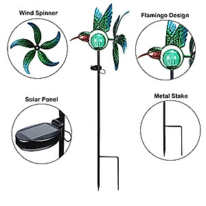 Hummingbird Solar Wind Spinner Outdoor - Solar Garden Stake Lights Cracked Glass Ball Waterproof Outdoor Hummingbird Decor Pathway Lights for Garden Patio Lawn (1 Pack)