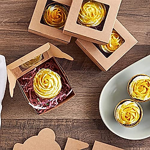 Wei Long 30pcs 4 Inches Bakery Boxes Cookie Boxes Cake Boxes with Window 4x4x2.5 Inches Pastry Treat Boxes for Mini Cakes Cupcakes Candy Chocolate Strawberries Muffins Donuts (Brown)