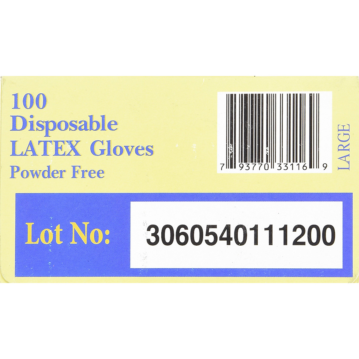Disposable Latex Gloves, Powder Free Size Large, 100 gloves per box