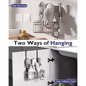 ULG Hair Tool Organizer, Over Cabinet&Wall Mount Hair Care & Styling Tool Organizer,with 5 Adjustable Height and 3 Compartment for Hair Dryer,Flat Irons,Curling Wands for Bathroom, Chrome