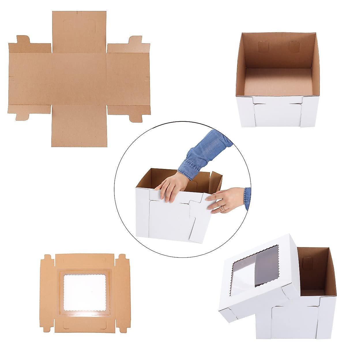 Huoshange Tall Cake Boxes for Tier Cakes,2 Sizes 4 Pack 10x10x12in and 12x12x12in,Sturdy Cardboard Cake Boxes Shipping in 2 3 Tier for Layer Tiered Cakes，Disposable Cake Containers