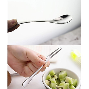 VANRA 5in 4-Piece Flatware Set Silver Stainless Steel 2 Forks and 2 Spoons Set Salad Fork Teaspoon Cocktail Fork Coffee Spoon Serving Spoon Appetizer Fork