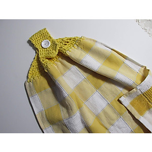 Yellow Buffalo Check Double Thickness Hanging Kitchen Towel - Yellow Cotton Crochet Top
