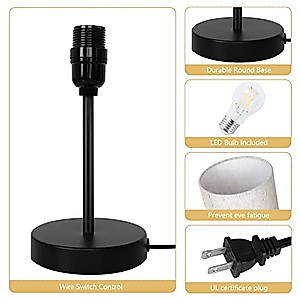 RISLG Small Table Lamp for Bedroom, Bedside Lamps for Nightstand with Wire Switch, Minimalist Modern Desk Lamps with Linen Fabric Shade for Kids Room Living Room Office Dorm