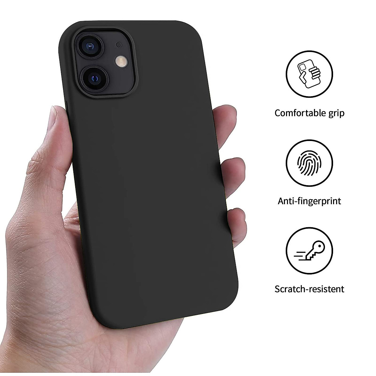 AOTESIER Shockproof Designed for iPhone 12 Mini Case, Food Grade Liquid Silicone Phone Case with [Soft Anti-Scratch Microfiber Lining] Drop Protection 5.4 inch Slim Thin Cover, Black