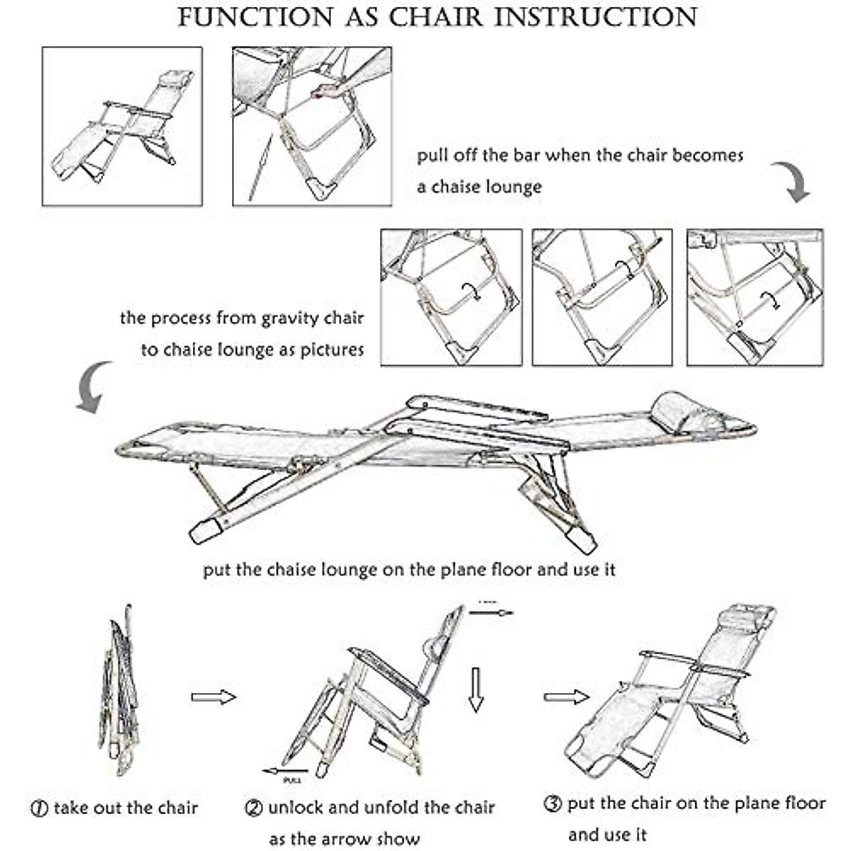Dporticus Set of 2 Large Outdoor Patio Portable Folding Adjustable Chaise Lounge Chair with Footrest and Removable Pillow