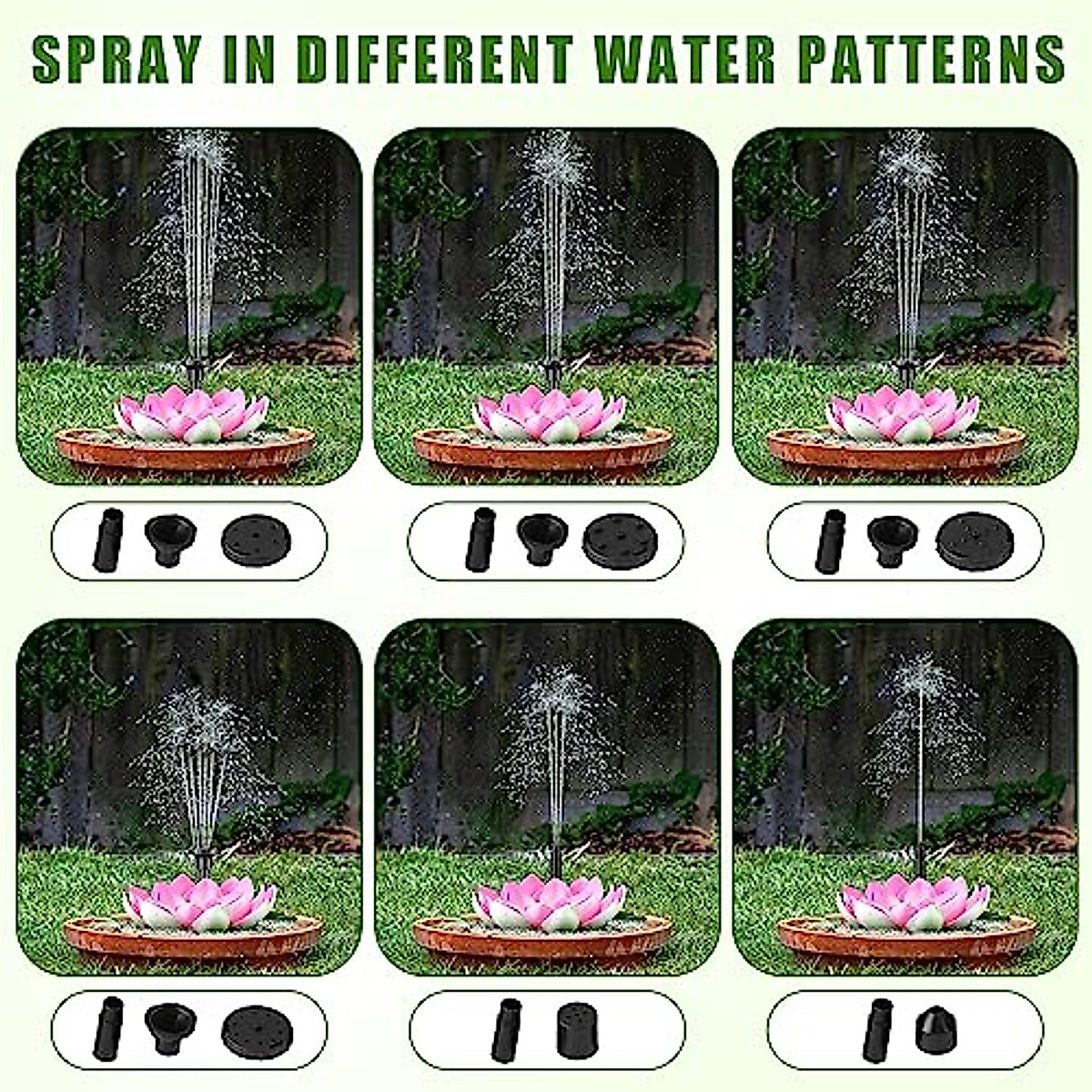Hiboom 2 Pcs Solar Water Fountain with Lotus Leaf Solar Bird Bath Fountain Pump Solar Fountain with 6 Nozzles Solar Powered Bird Bath Floating Fountain Panel Solar Water Fountain for Fish Tank Pool